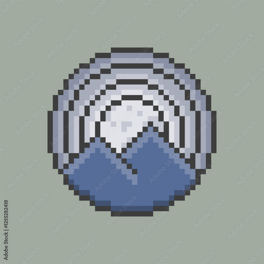 Pixel art of moon rising over the mountain range representation of a ...