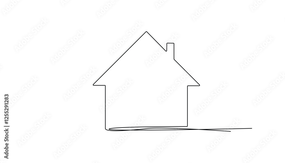 Continuous line home sign. one line art cottage building. simple house ...
