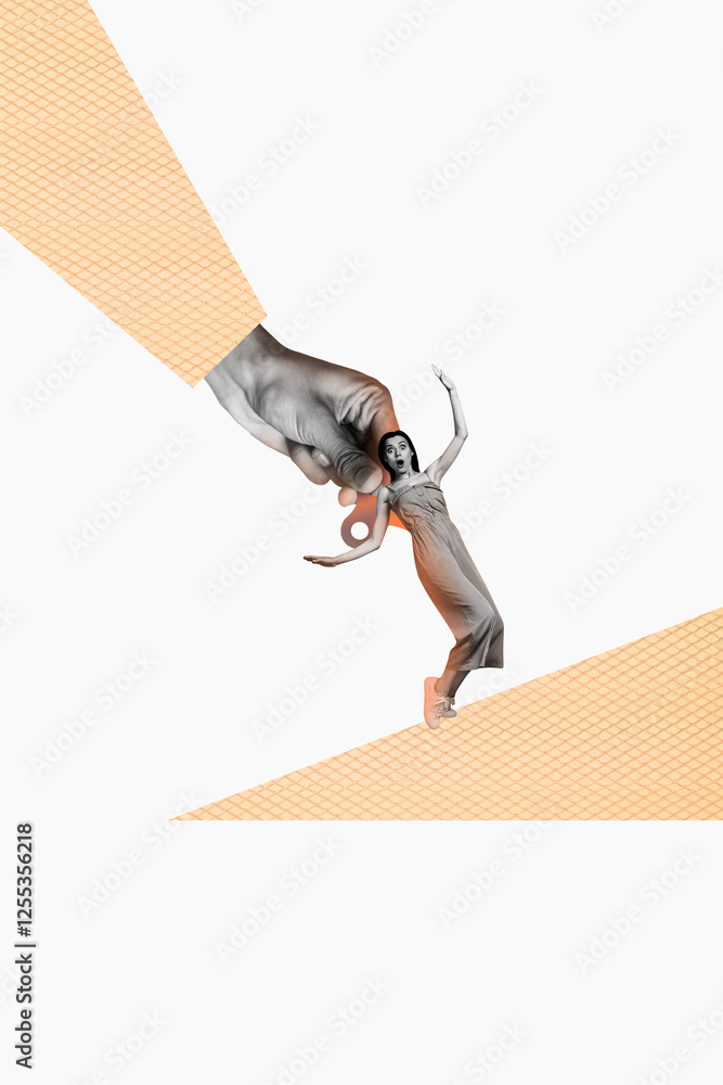 Exclusive art banner collage of shocked employee girl kidnapping win-up ...