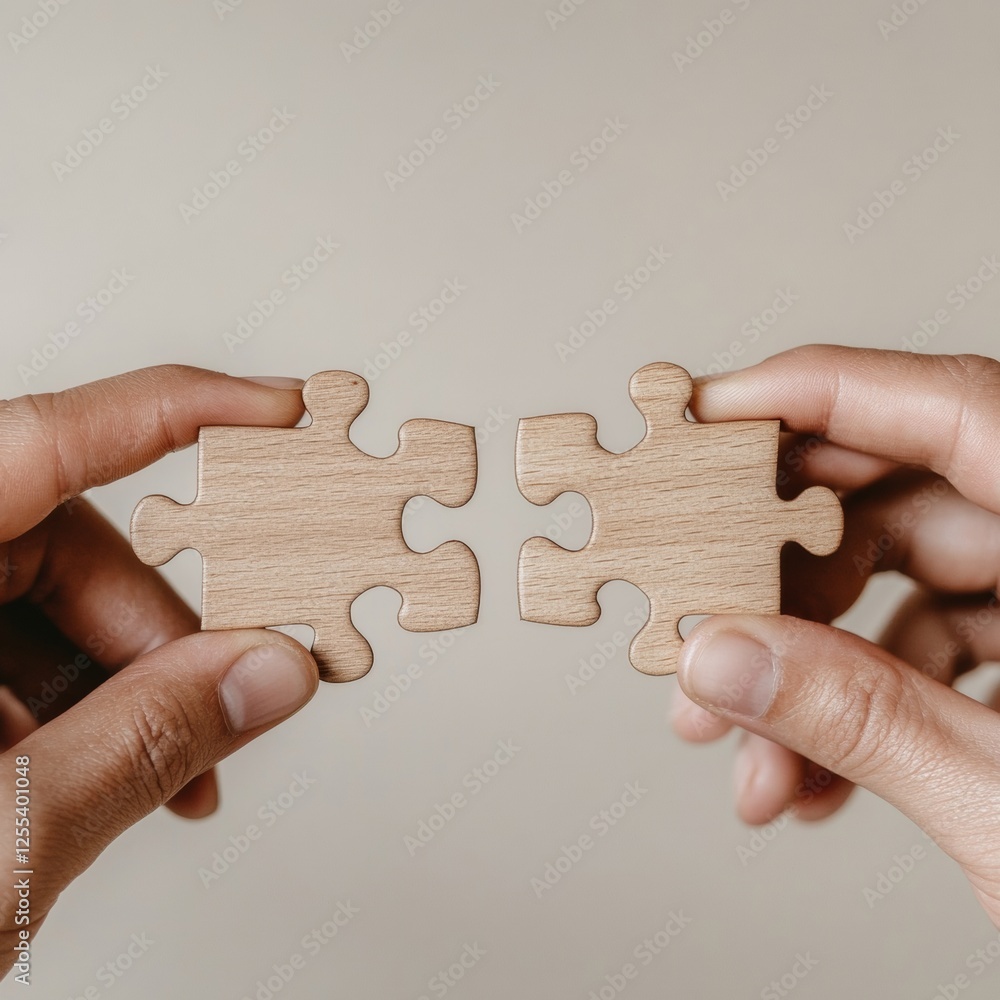 Minimalist Team Building Wooden Puzzle Pieces in Hands on Neutral ...