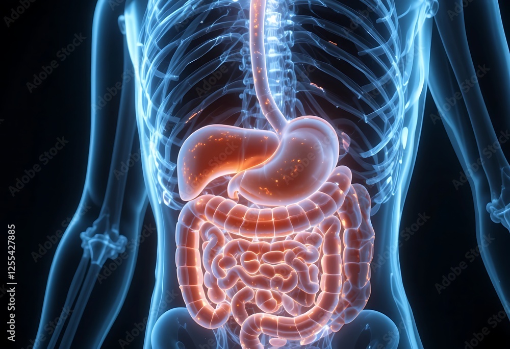 Human Digestive System Illustration Showing Stomach, Liver, and ...