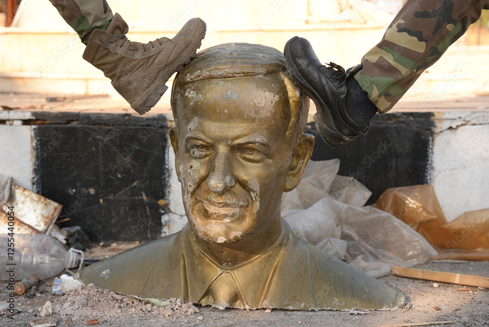 Demolition of Hafez al-Assad's statue, the fall of Bashar al-Assad's regime. Stock Photo | Adobe ...