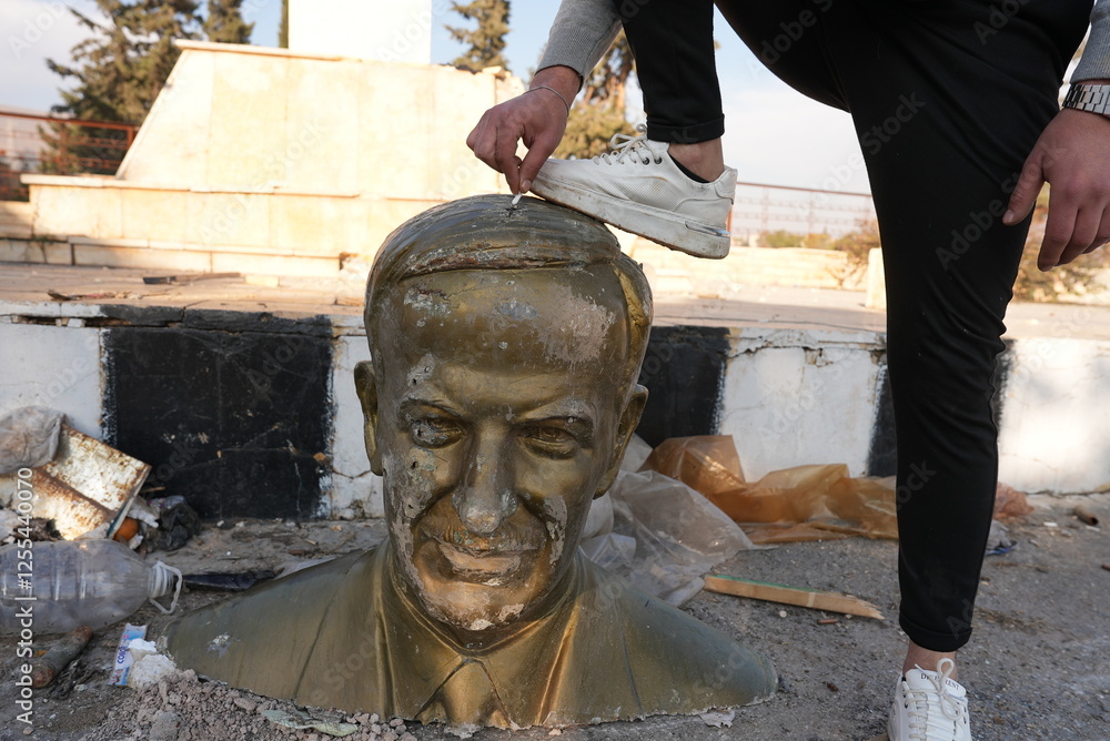 Demolition of Hafez al-Assad's statue, the fall of Bashar al-Assad's regime. Stock Photo | Adobe ...