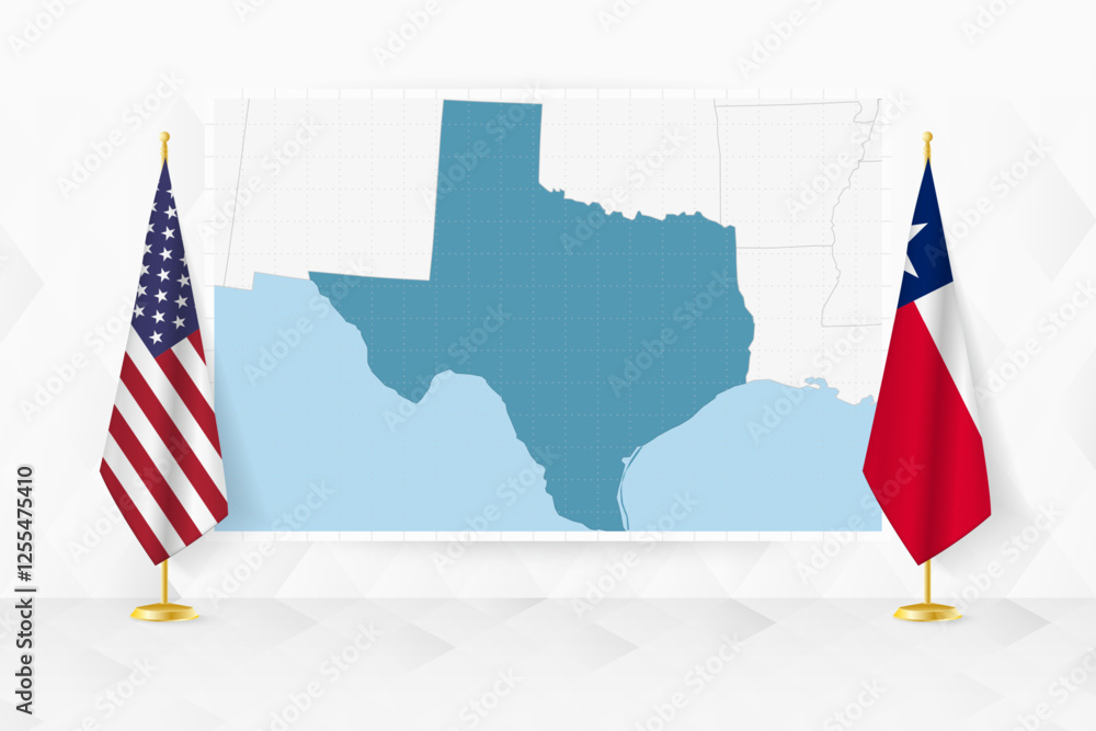 Map of Texas and flags of Texas on flag stand. Stock Vector | Adobe Stock
