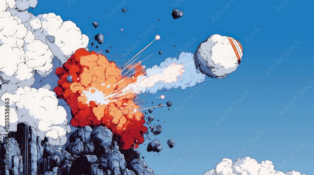 Pixel Art Depiction of Asteroid Impacting Planet Causing Fiery ...
