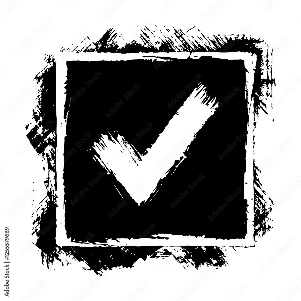 Black and White Grunge Tick Sign Vector - Distressed Tick Sign Stock ...