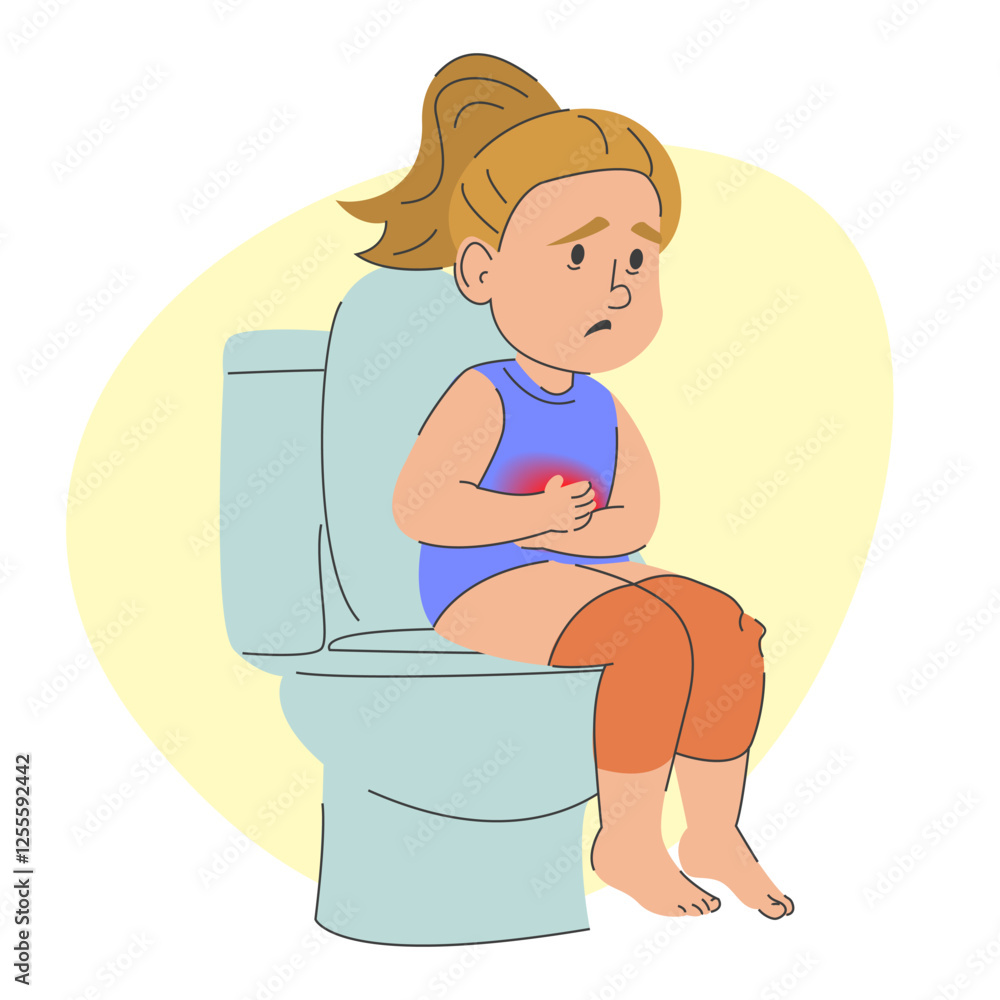 Vector de Stock Girl sitting on toilet and suffering from diarrhea ...