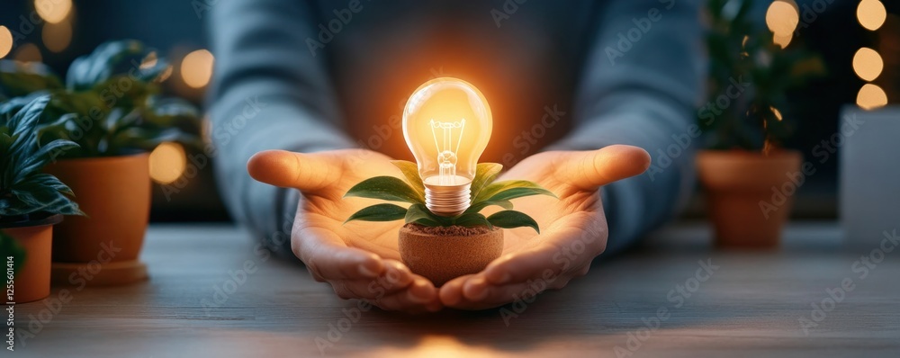Empowering Innovation A Businessman Holding Glowing Lightbulb ...