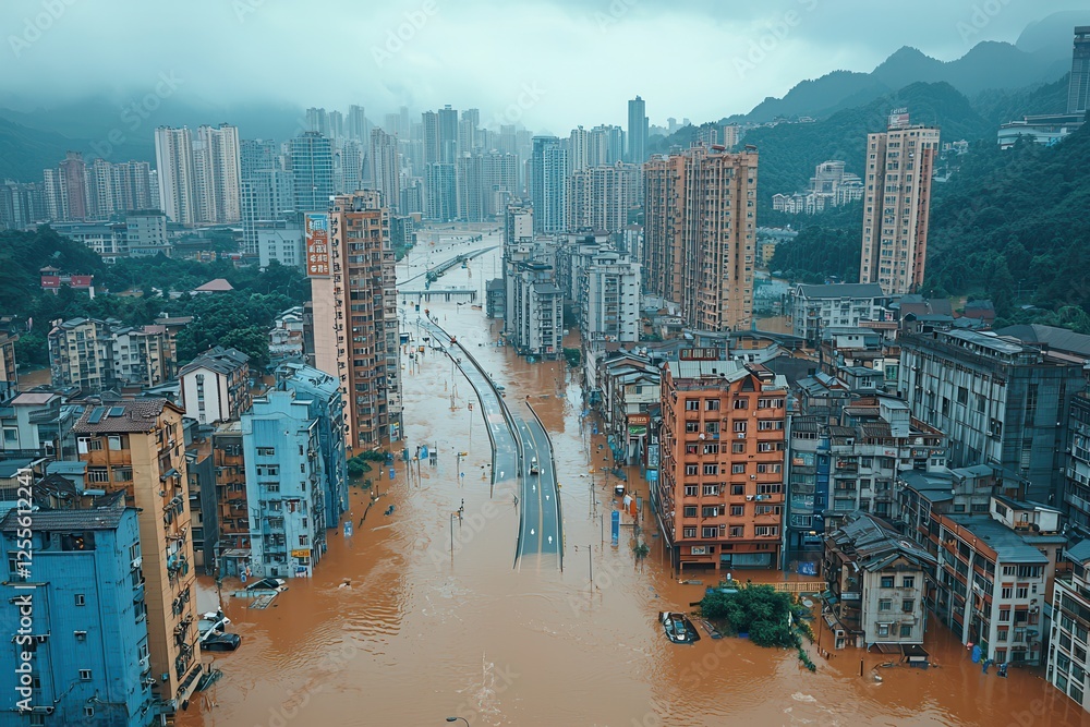 Climate change and flooding: Extreme weather and urban impact. Flooded ...