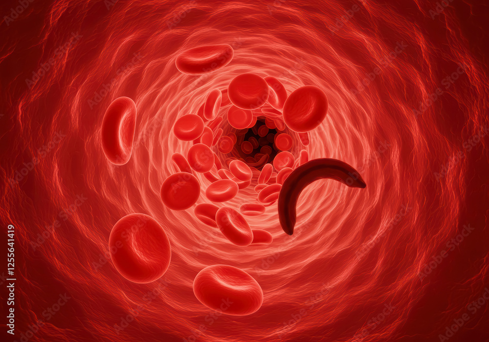 3D Illustration of Sickle Cell Anemia with Normal and Deformed Red ...