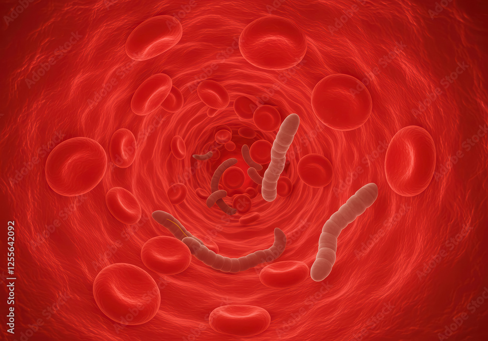 3D Illustration of Microfilaria Worms in Blood, Parasitic Nematodes ...