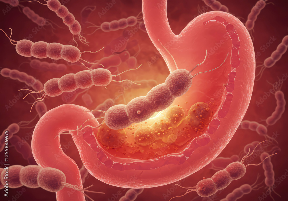 Medical 3D Rendering of Helicobacter Pylori, Depicting Its Role in ...