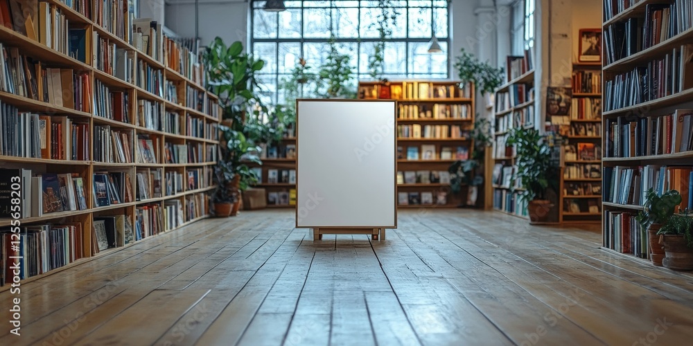 Minimalist and Cozy Library Interior with Empty Signage for Modern ...