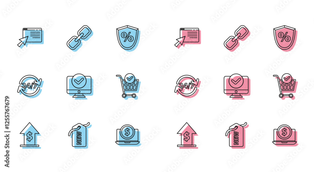 Set line Financial growth and coin, Price tag with New, Online shopping ...