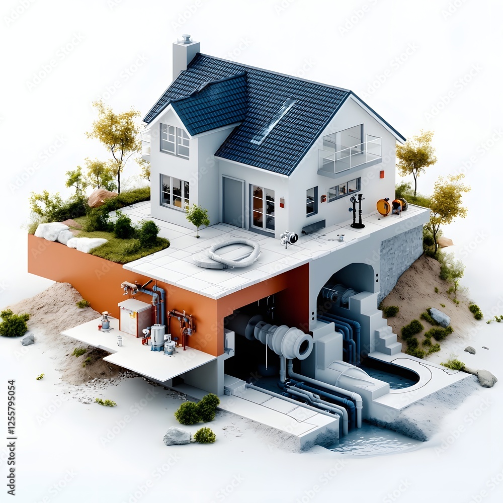 Detailed cross section of a residential home showcasing the intricate ...