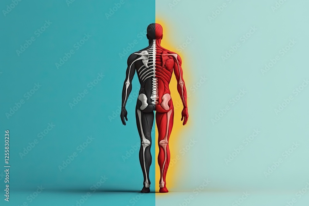 Posterior View of Human Anatomy: Skeletal and Muscular Systems ...