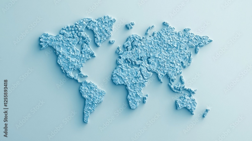 Blue Crumpled Paper World Map on Light Background for Creative Projects ...