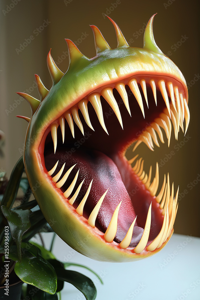 Carnivorous plant opening its mouth showing its teeth and tongue Stock ...