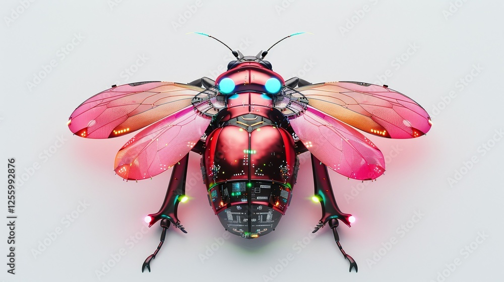 Cybernetic Insect: A vibrant, bioluminescent robotic insect with ...