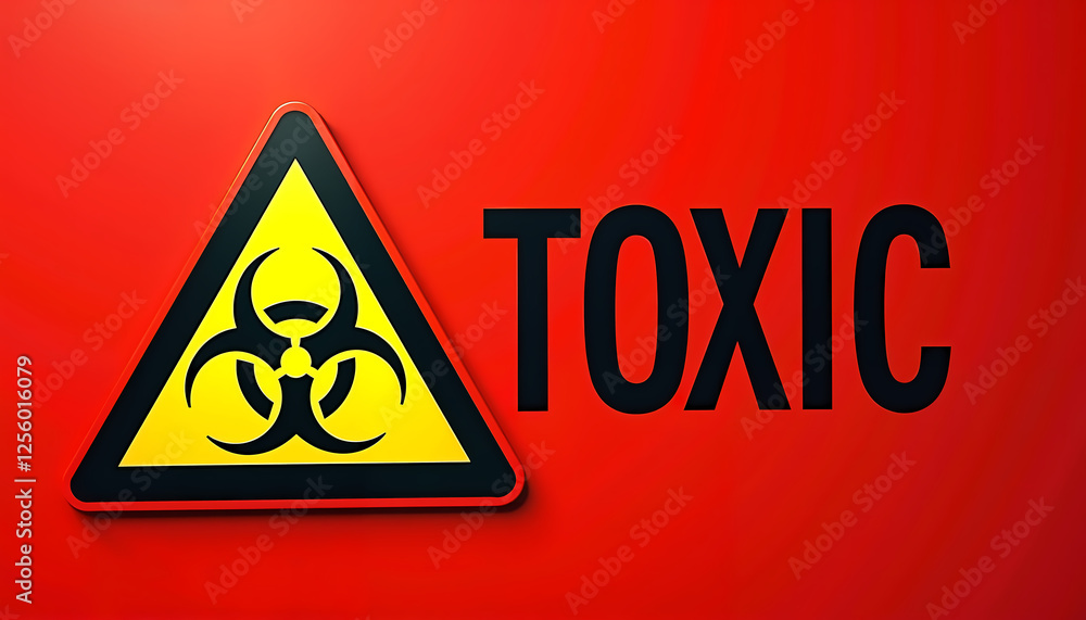 Toxic warning sign with biohazard symbol on red background for poison ...