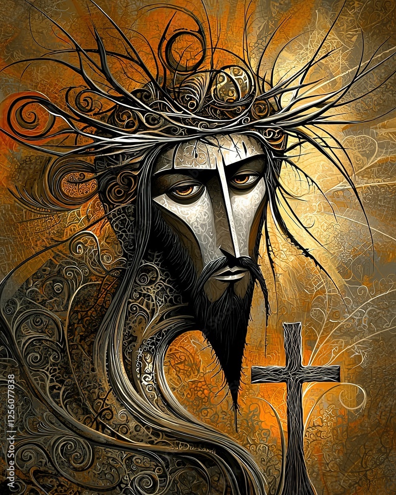 Jesus Christ crucified on the cross at Calvary hill. Abstract poster design. Ai Generative Stock ...