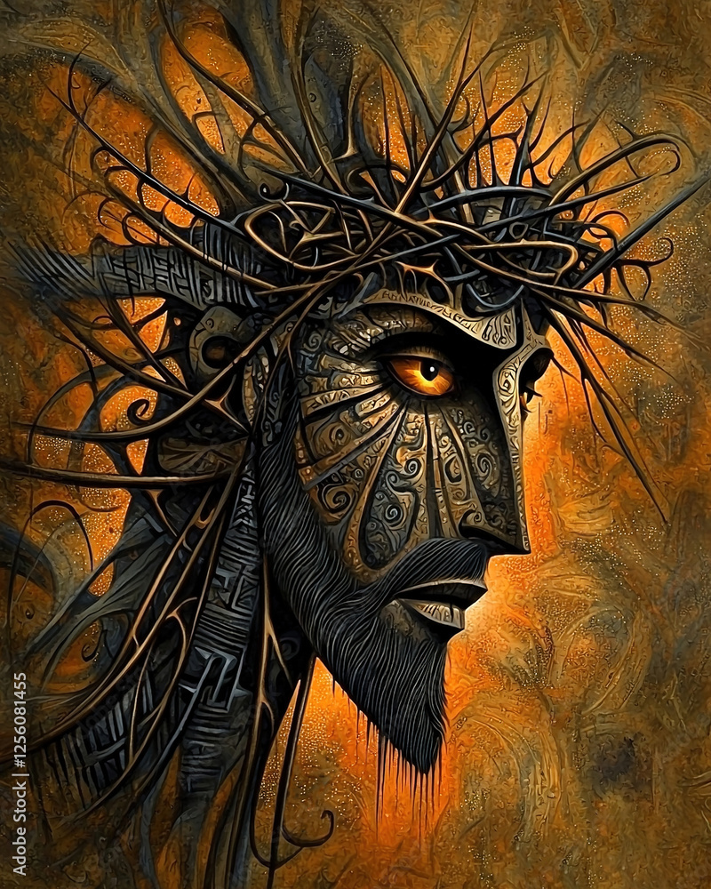 Jesus Christ crucified on the cross at Calvary hill. Abstract poster ...