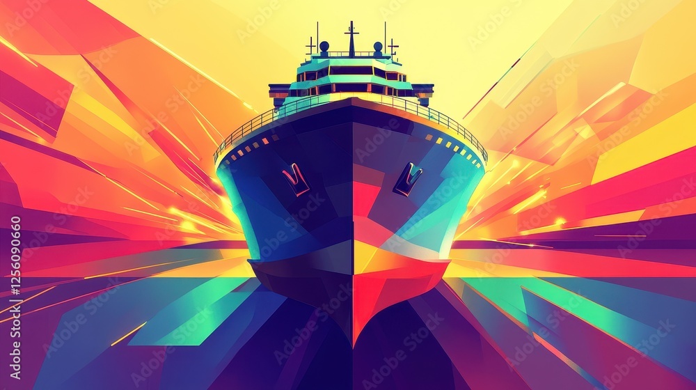 Cargo ship flat design front view global shipping theme animation ...
