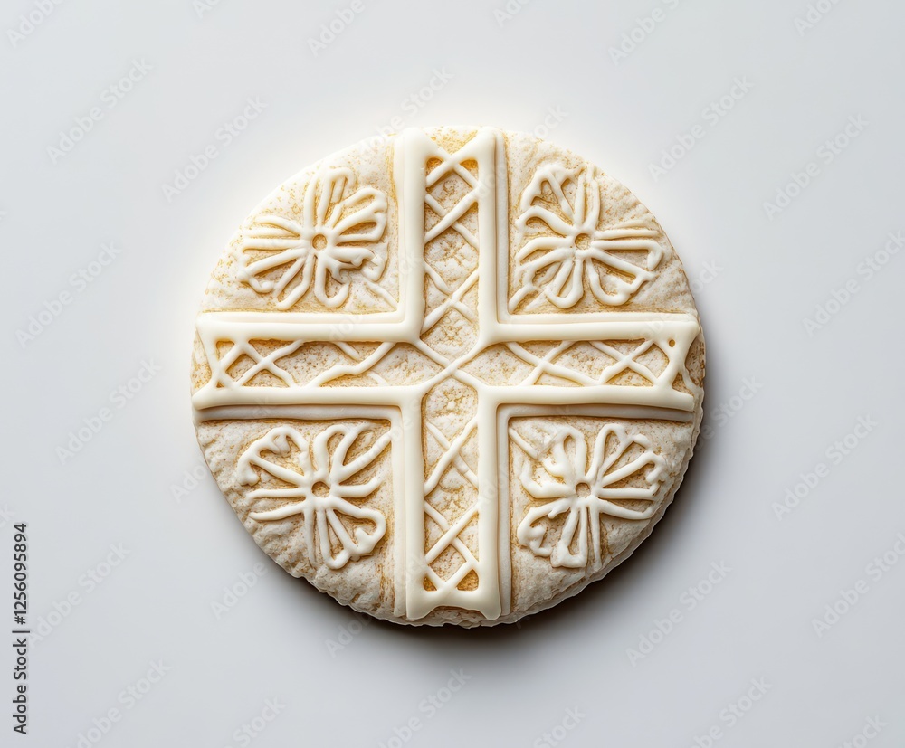 This wafer, featuring a beautifully carved cross, symbolizes the body ...
