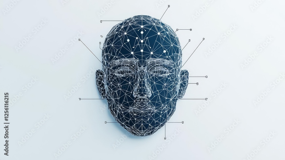 Conceptual representation of a digital human face with interconnected ...