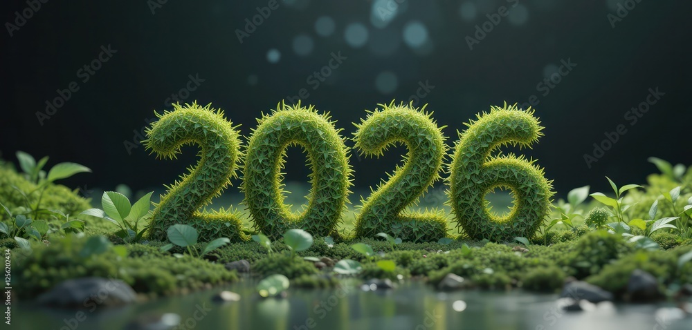 the word 2026 in 3d isolated, Happy new year 2026 made by plants and ...
