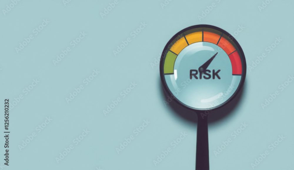 Risk level indicator rating since low to high inside of magnifier glass ...