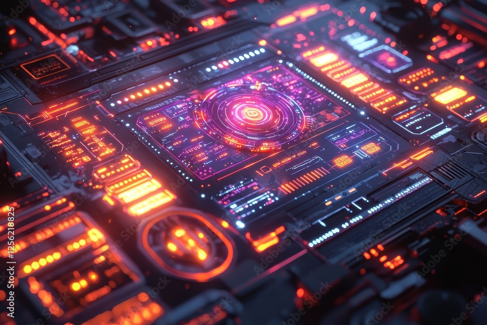 Futuristic holographic interface displaying high fidelity blocks ...