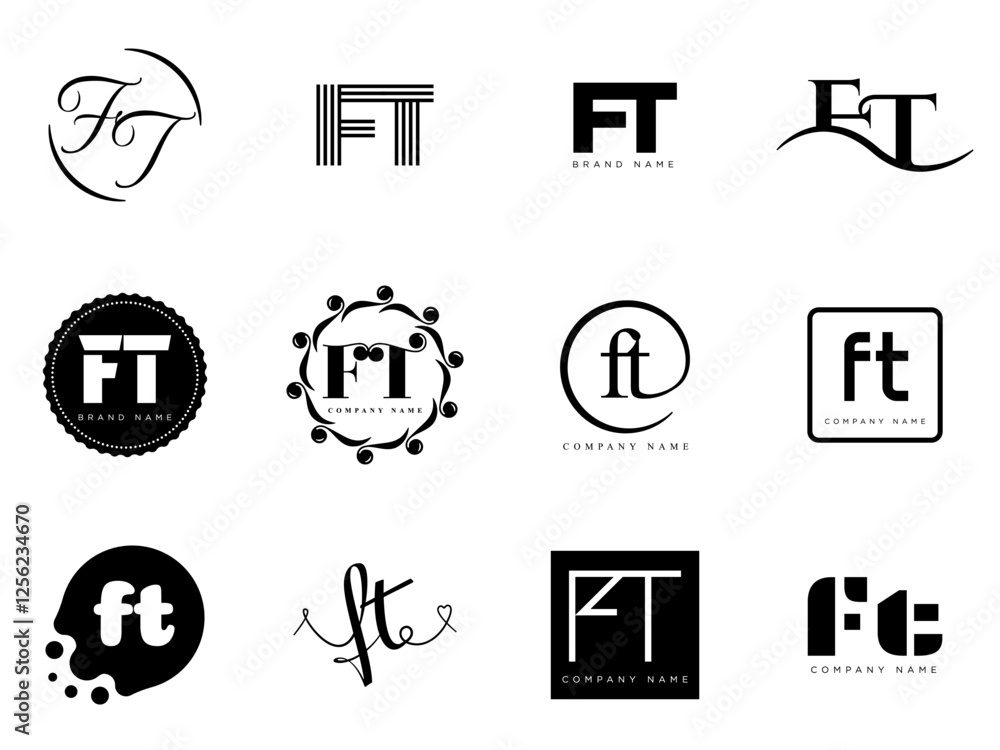 FT logo company template. Letter f and t logotype. Set different ...