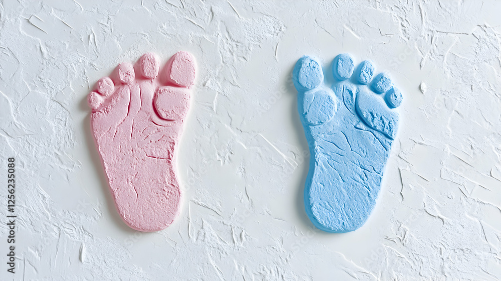 Unique baby footprints in pink and blue plaster highlight a gender ...