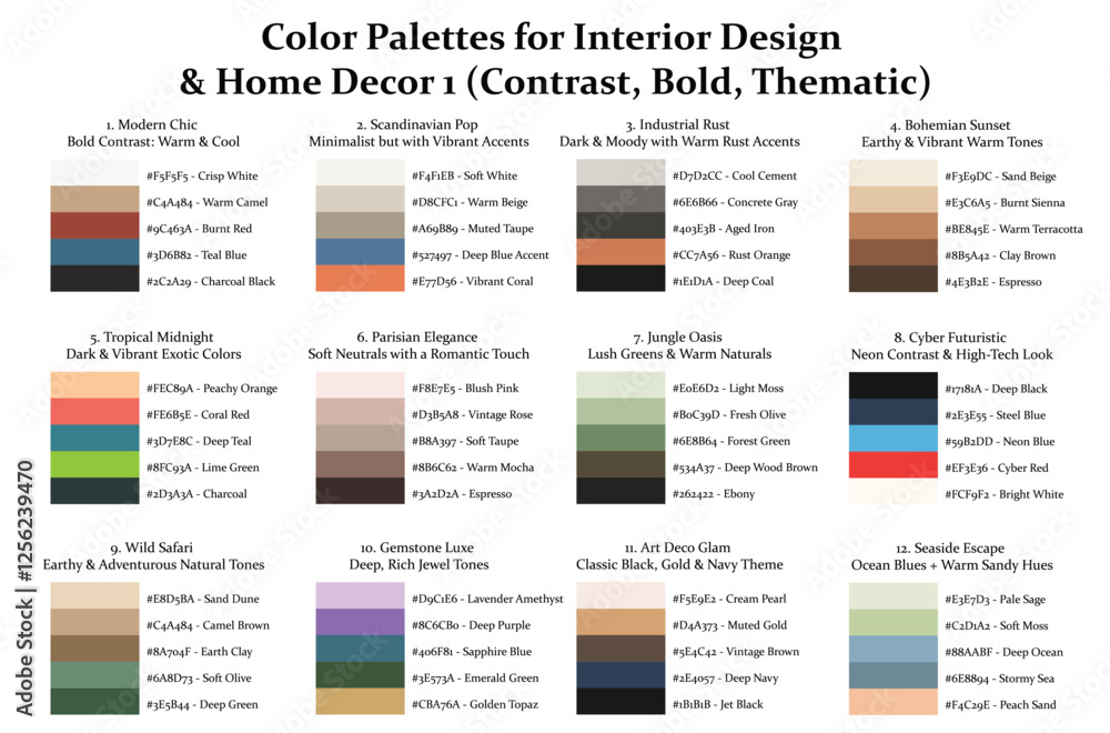 12 Color Palettes Collection 1 for Interior Design and Home Decor ...
