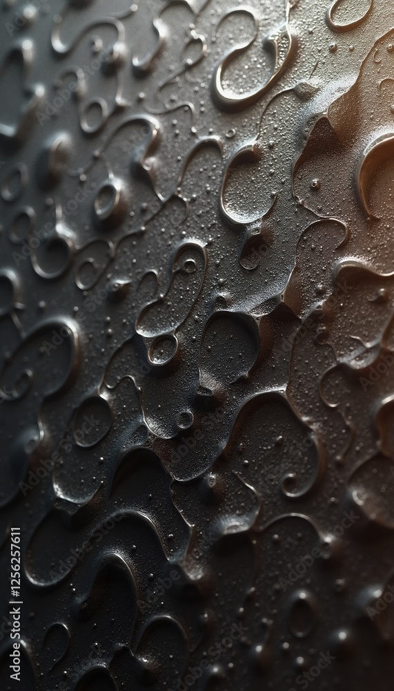 Textured Surface With Intricate Water Droplets Reflecting Light And Creating Visual Depth In