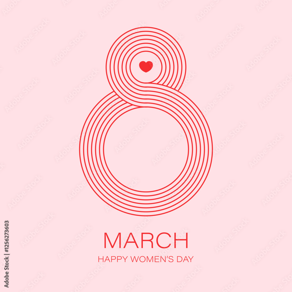 8 March modern card template. Line style number 8 design. lnternational ...