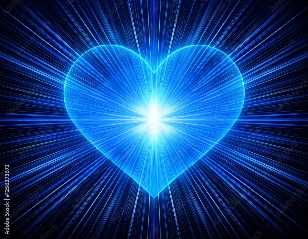 silueta de un corazón de la cual emanan rayos de luz en el espacio ...