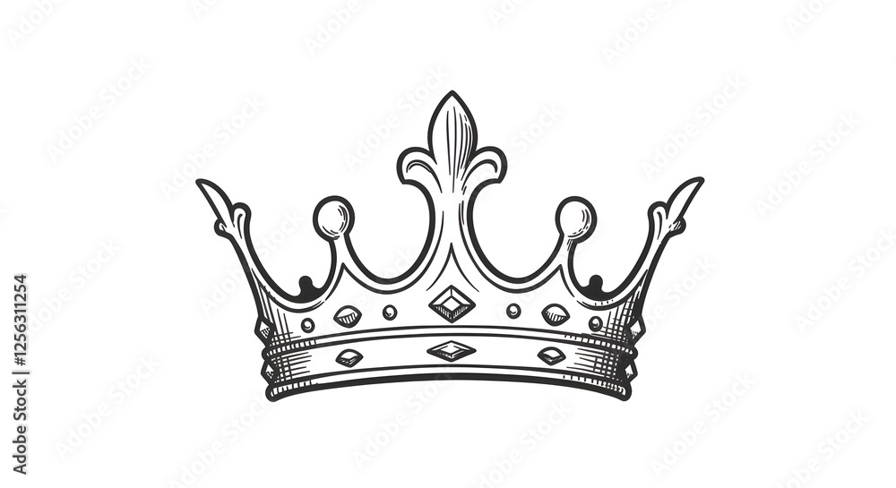Elegant Royal Crown Sketch Illustration on White Background Art Design ...