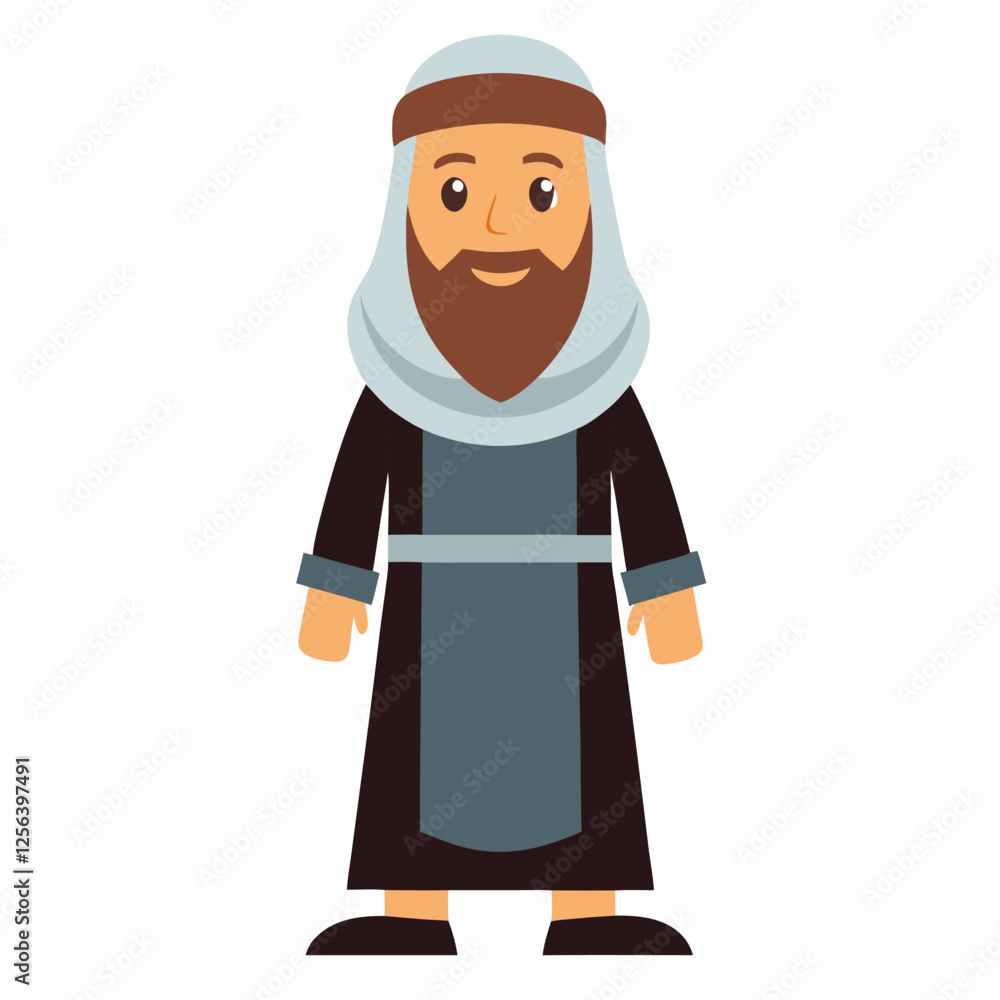 cartoon arab man in traditional muslim.Sheikh in traditional middle ...