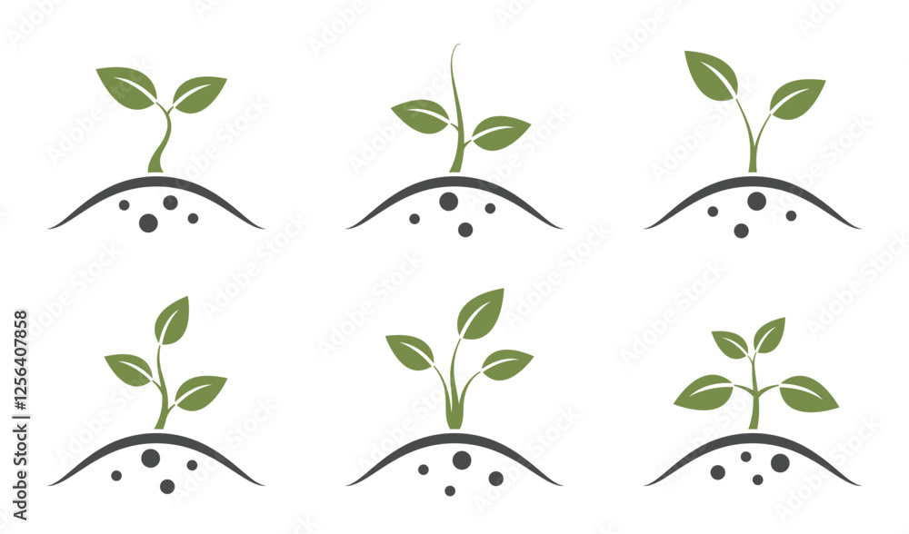 Sprout icon set. Spring, growing and planting symbols. Isolated vector ...