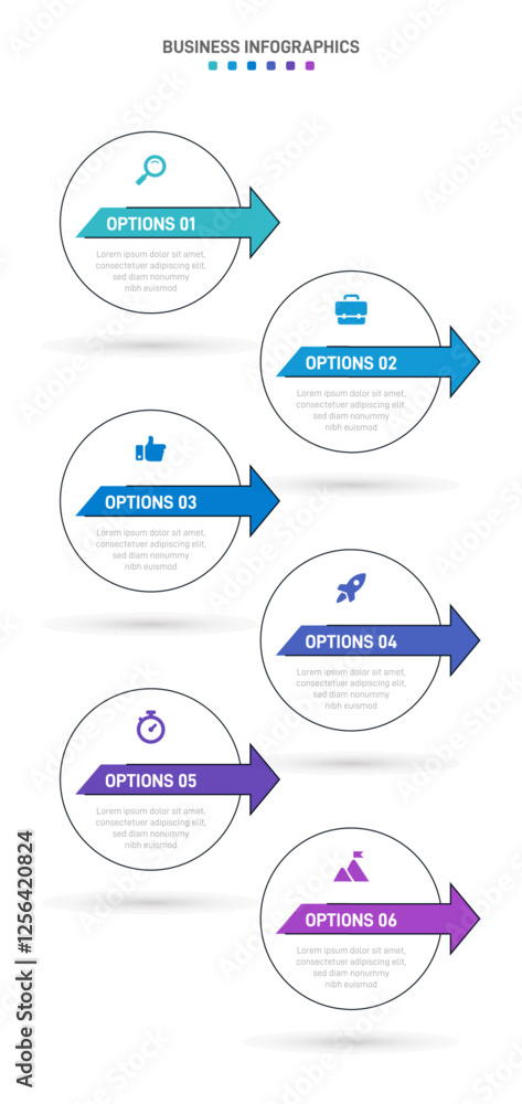 Vertical progress bar featuring 6 arrow-shaped elements, symbolizing ...