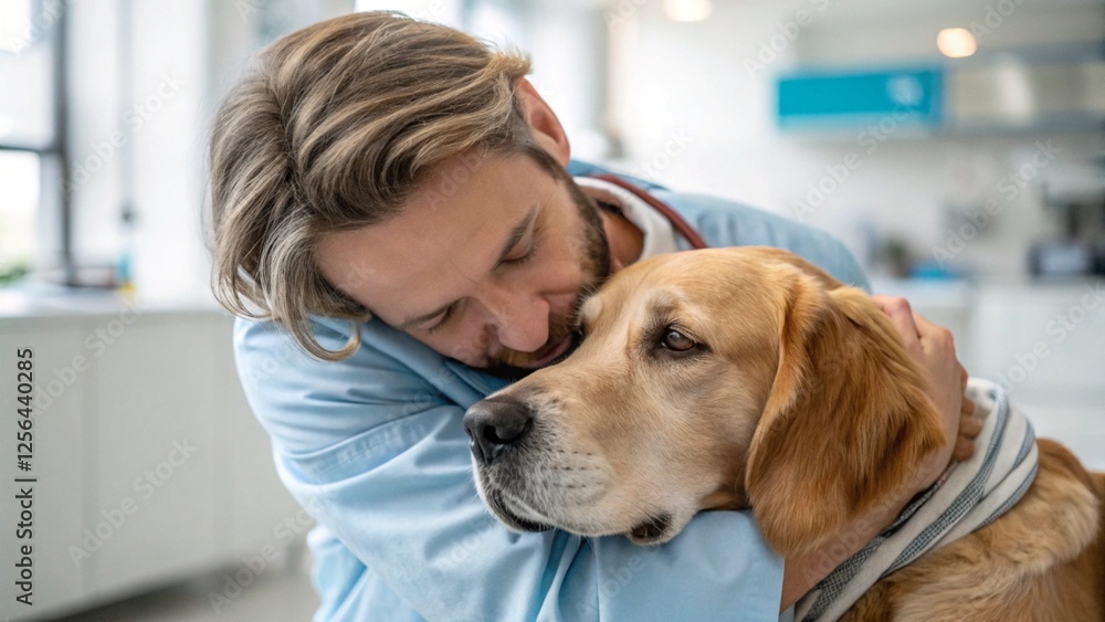 Man Owner with Labrador Dog, Tender Moment of Bonding, Euthanasia at ...