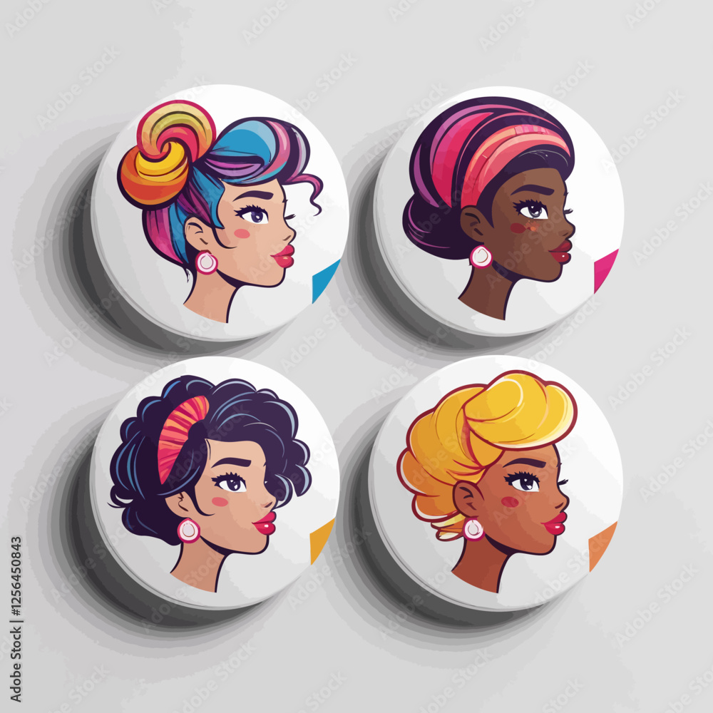 Set of various female avatars showing head portraits of young women in ...