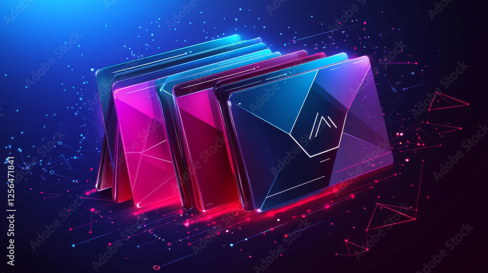 Hologram folder pictures. Folder pictures made of polygons, triangles ...