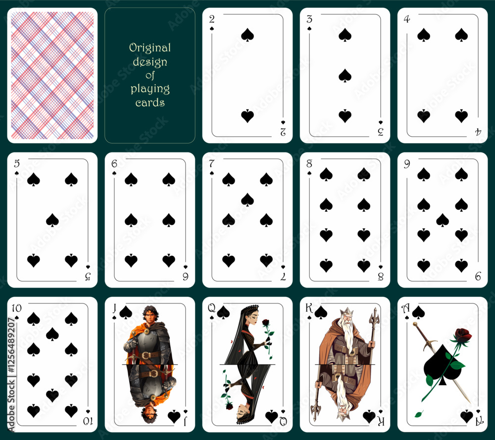 Original design of playing cards. All cards are of the spade suit ...
