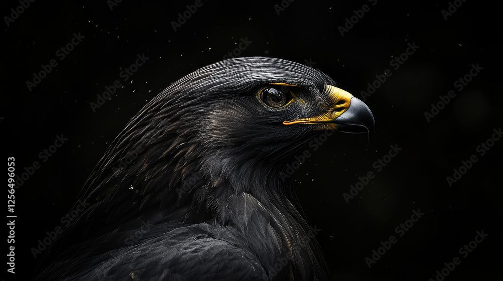 Flying bird vector symbol of black falcon or hawk. Heraldic emblem or ...