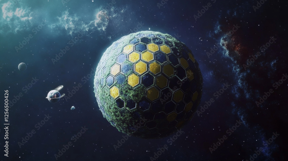 Cartoon honeycomb planet of space game ui or gui. Vector fantasy world ...