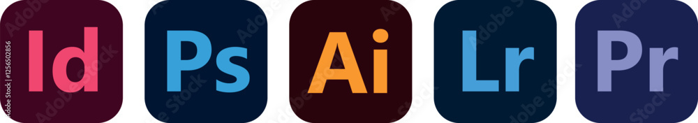 Adobe software logo set featuring variations of Illustrator, Photoshop ...