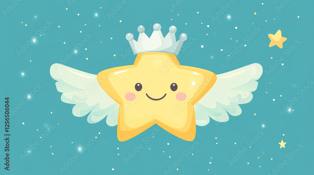 Cartoon happy kawaii star angel character with cute smiling face ...